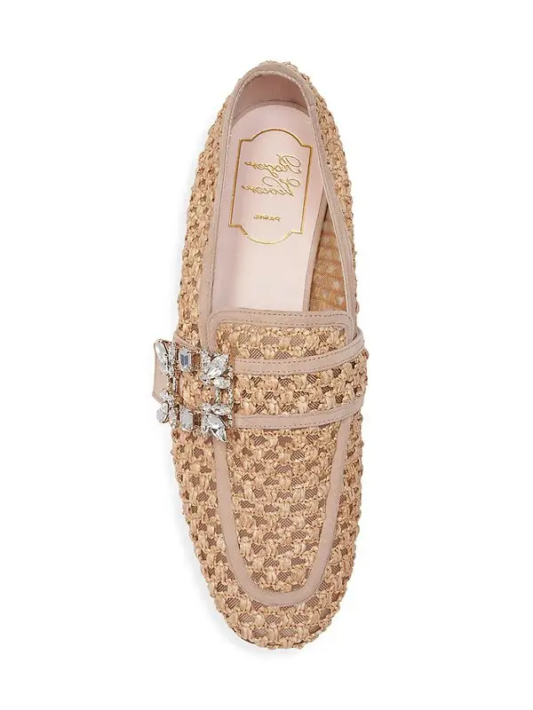 ROGER VIVIER Woven Raffia & Crystal Loafers