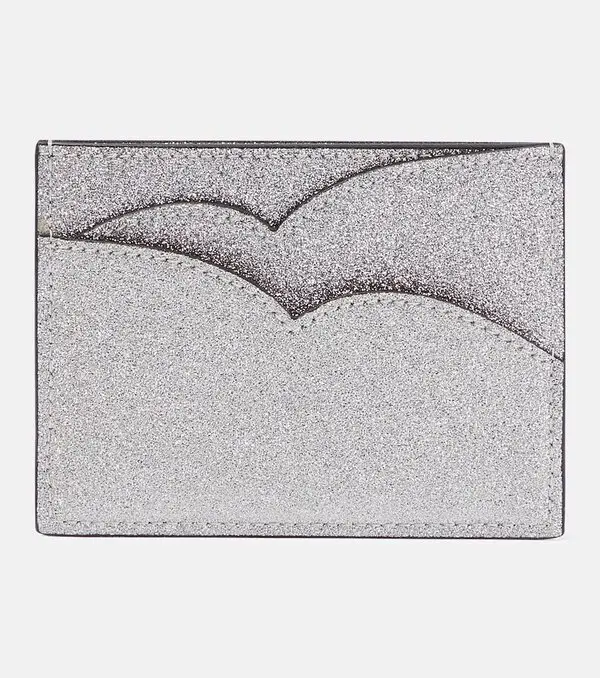 CHRISTIAN LOUBOUTIN Hot Chick Glittered Leather Card Holder - Silver