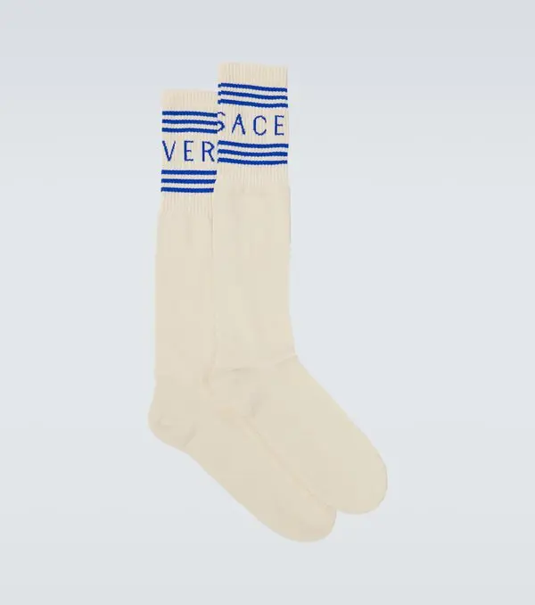 Versace Logo Cotton-blend Socks - White