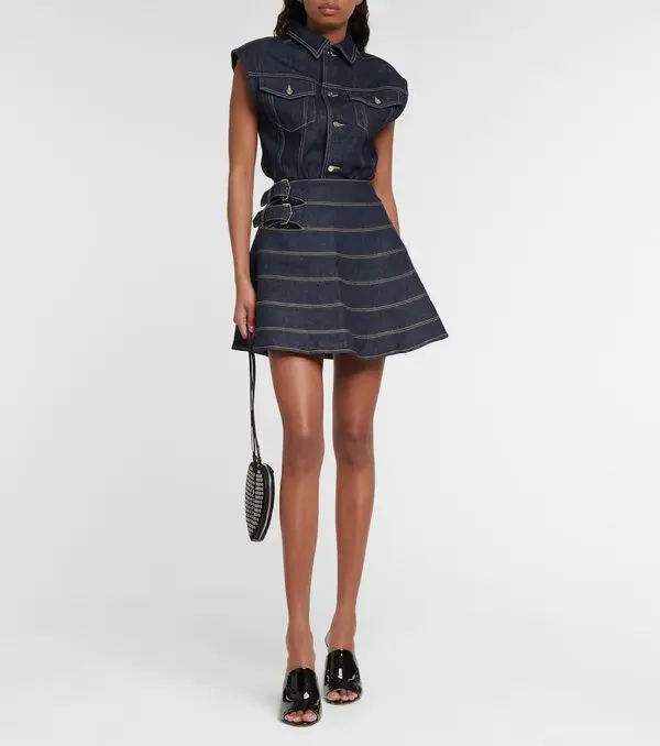 Alaïa Denim Cotton-blend Bodysuit