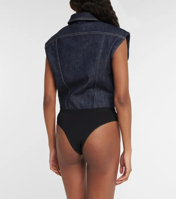 Alaïa Denim Cotton-blend Bodysuit