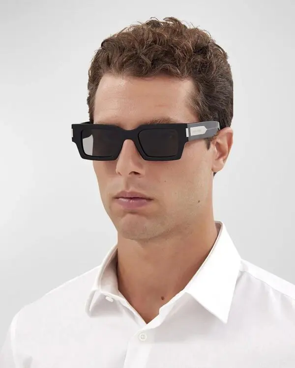 Saint Laurent Rectangle Sunglasses With Logo - Black