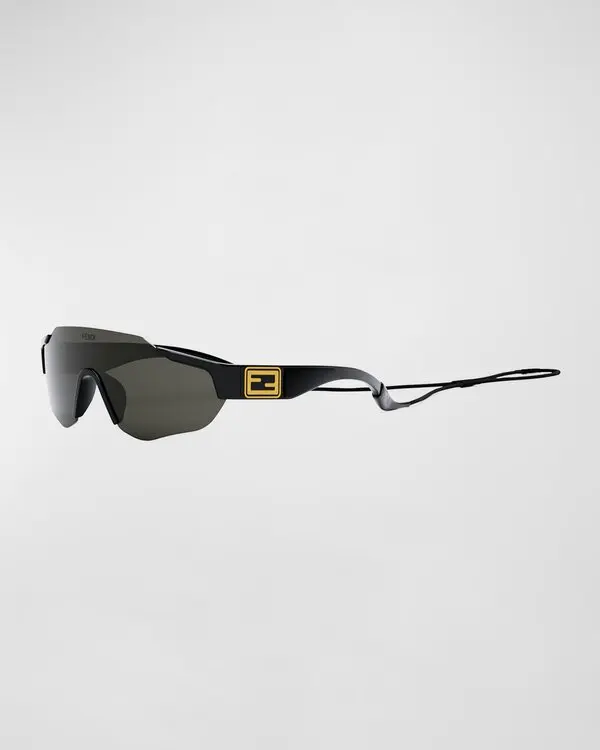 Fendi Ff-logo Rimless Shield Sunglasses - Shiny Black