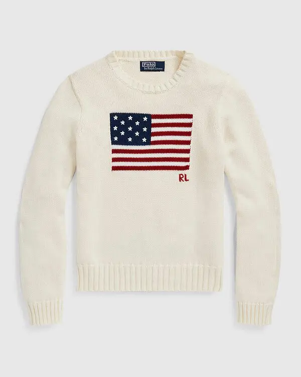 Ralph Lauren Flag Cotton Crewneck Sweater - Cream
