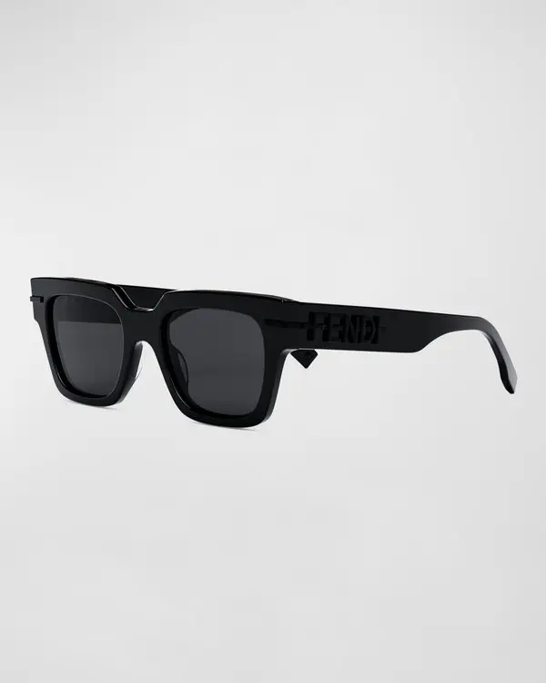 Fendi Tonal Logo Square Sunglasses - Shiny Black Smoke