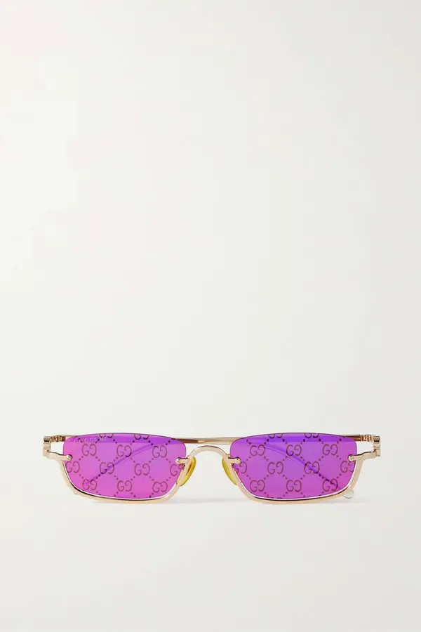 Gucci Square-Frame Gold-Tone Mirrored Sunglasses - Purple  display picture 2