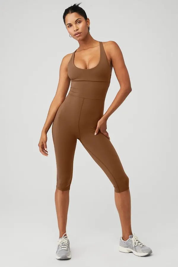 Alo Yoga Airbrush Physique Onesie - Cinnamon Brown