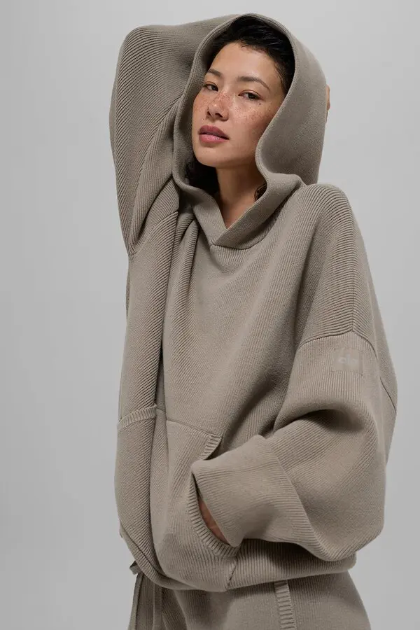 Alo Yoga Scholar Hooded Sweater Top - Light Cocoa