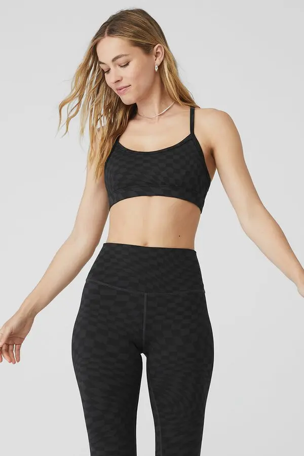 Alo Yoga Jacquard Checkered Gratitude Bra - Black/Anthracite | Editorialist