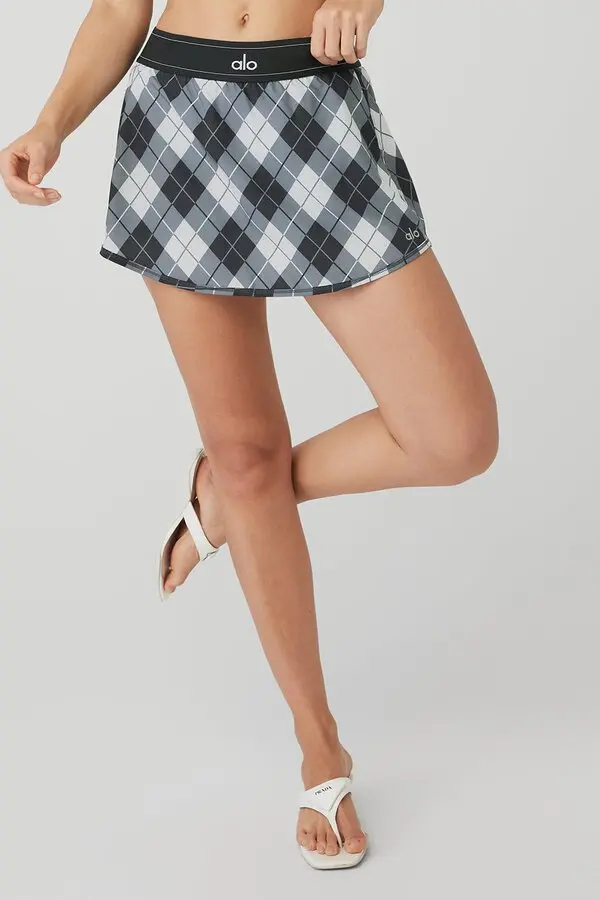Alo Yoga Argyle Match Point Tennis Skirt Mat In Black/Anthracite