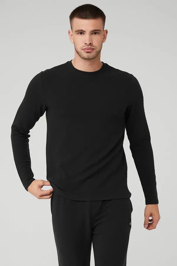 Alo Yoga Micro Waffle Fast Break Long Sleeve Tee - Black