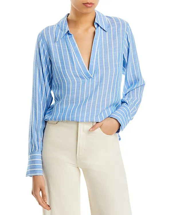 Aqua Collared Stripe Blouse Exclusive - Blue/white