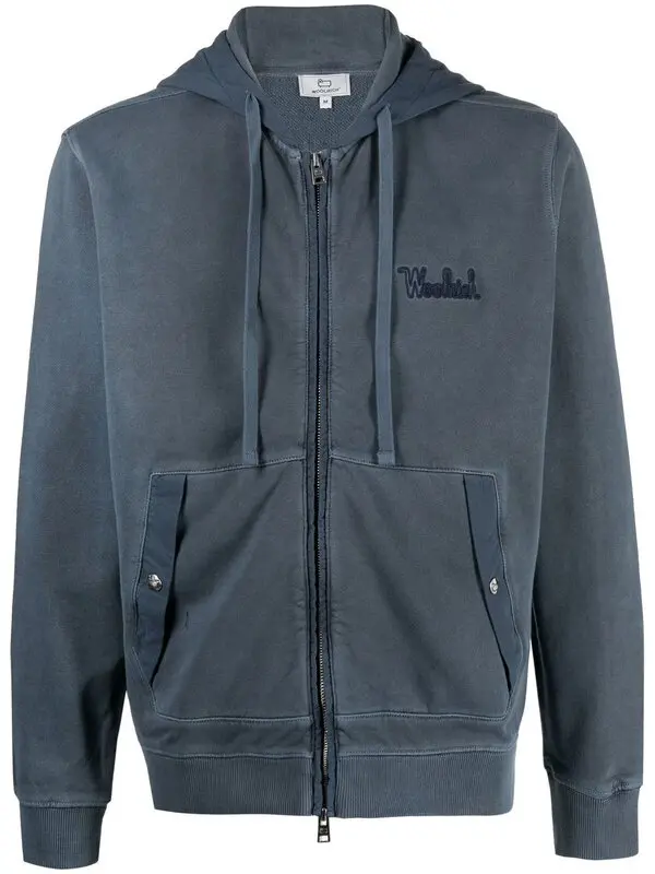 Woolrich Embroidered-logo Cotton Hoodie - Blue