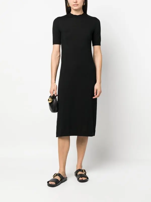 BARRIE Side-slit Cashmere Midi Dress - Black