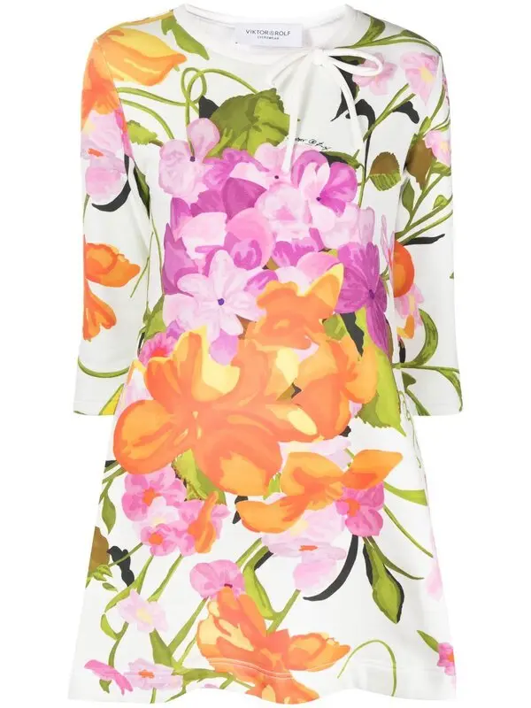 Viktor & Rolf Floral Print A-line Mini Dress - White