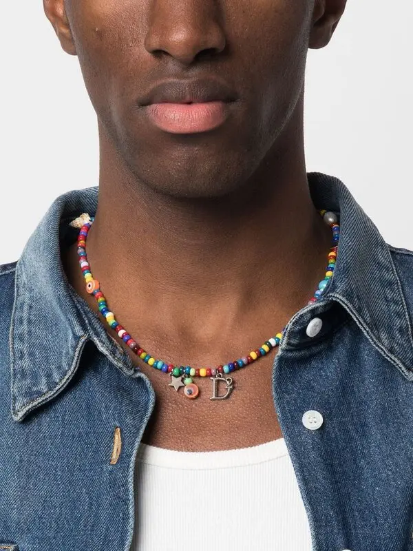 Dsquared2 Beaded Necklace With Logo Charm