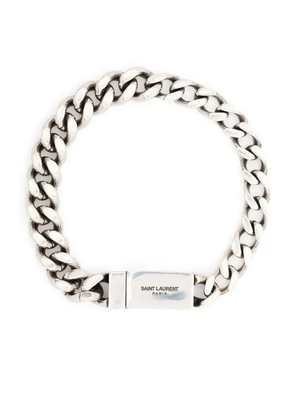 Saint Laurent Engraved-logo Chain-link Bracelet - Silver