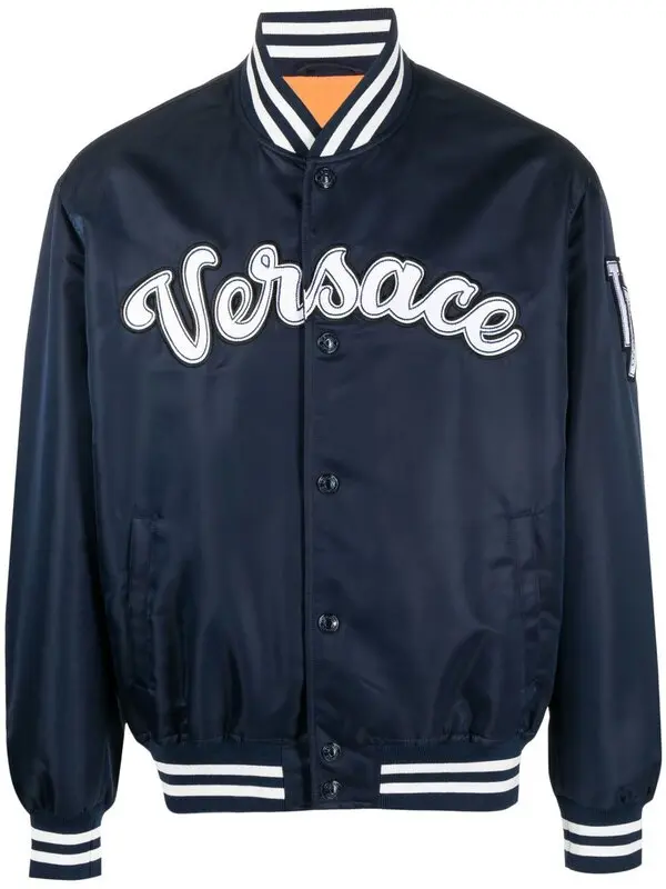 Versace Logo-appliqué Bomber Jacket - Blue