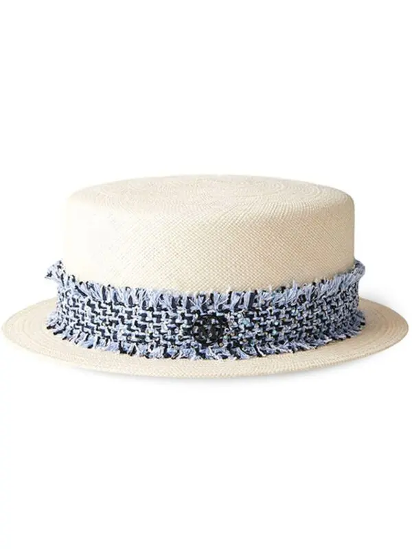 MAISON MICHEL Auguste Straw Canotier Hat - Neutrals