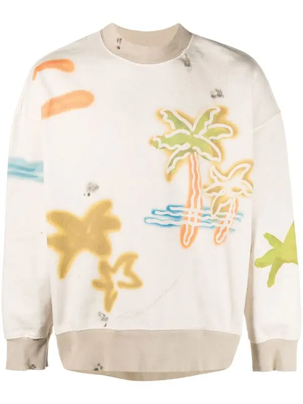 Palm Angels Palm-print Cotton Sweatshirt - Neutrals