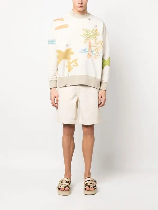Palm Angels Palm-print Cotton Sweatshirt - Neutrals
