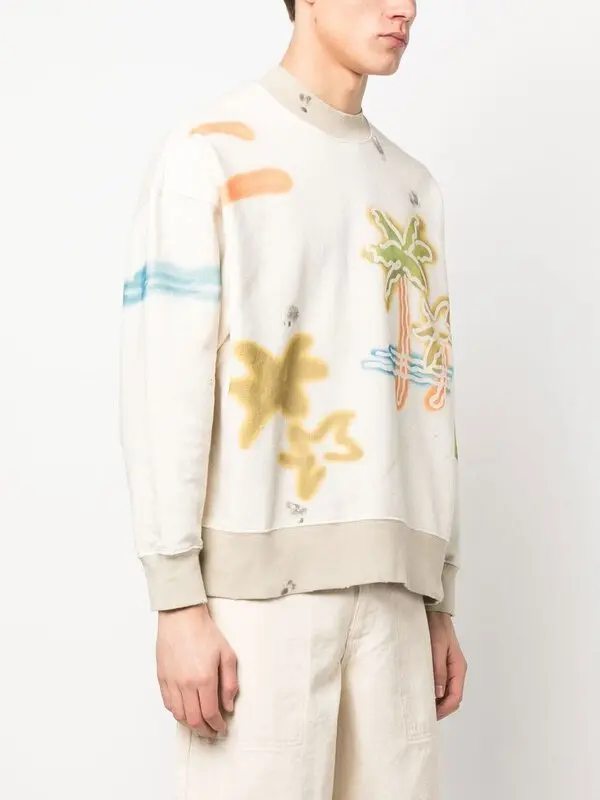 Palm Angels Palm-print Cotton Sweatshirt - Neutrals