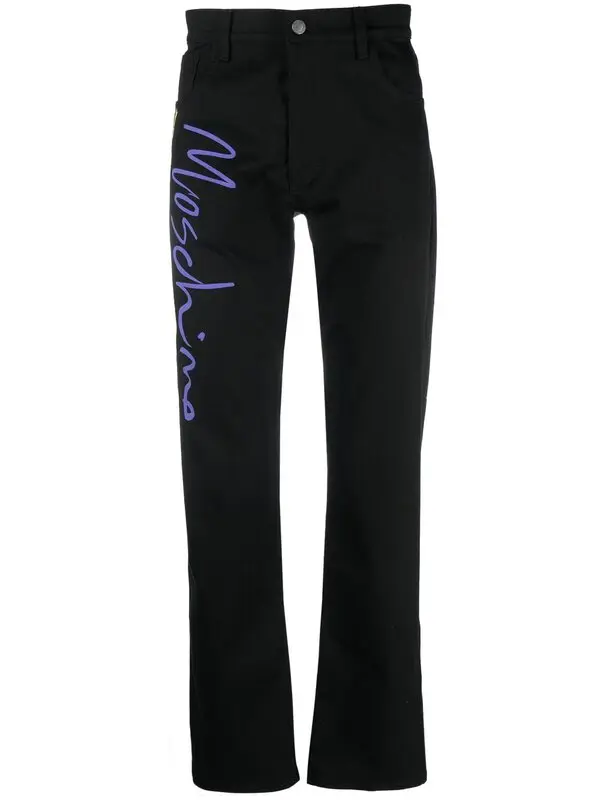 Moschino Tailored Logo Print Trousers - Black