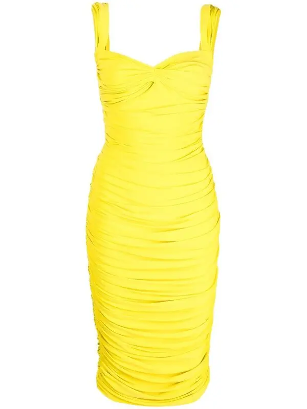 Norma Kamali Walter Ruched Midi Dre In Yellow - 25% Off | Editorialist