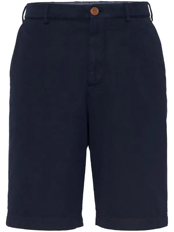 Brunello Cucinelli Cotton Garment Dyed Bermuda Shorts - Blue