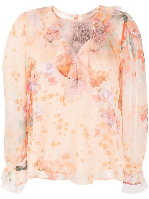 TWINSET Ruffled Floral-print Blouse - Orange