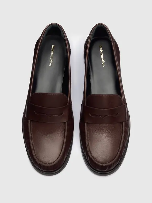 REFORMATION Ani Ruched Leather Loafer - Brown