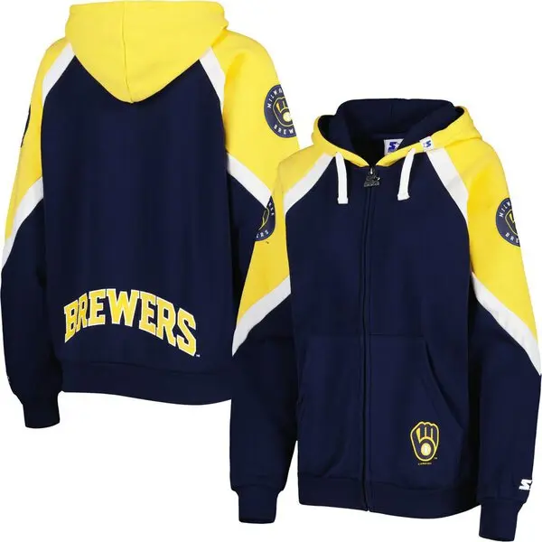 STARTER Milwaukee Brewers Full-zip Hoodie - Navy