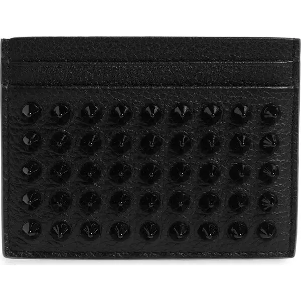 CHRISTIAN LOUBOUTIN Kios Spikes Calfskin Leather Card Case - Black/black