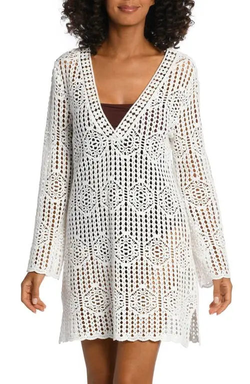 La Blanca Long Sleeve Crochet Cover-up Dress - Ivory
