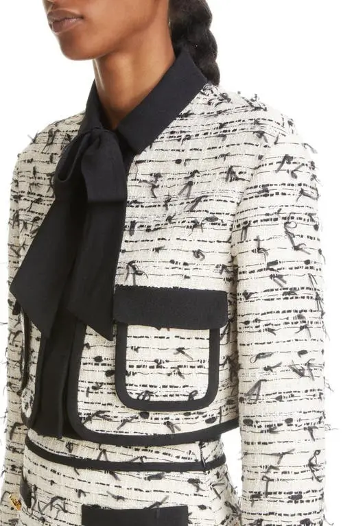 Giambattista Valli Bow Detail Bouclé Tweed Crop Jacket