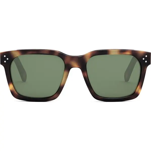 Celine Bold 3 Dots 54mm Geometric Sunglasses - Blonde Havana / Green