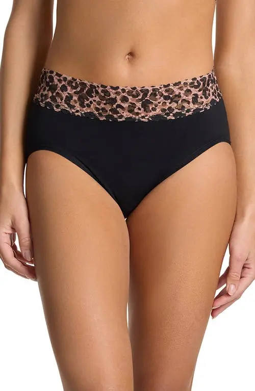 Hanky Panky Lace Trim Briefs - Black/pink Leopard