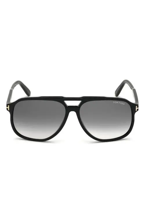 TOM FORD Raoul 62mm Navigator Sunglasses - Shiny Black / Smoke Polarized