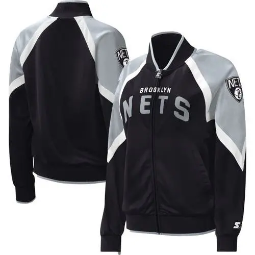 STARTER Brooklyn Nets Slam Dunk Raglan Full-zip Track Jacket - Black