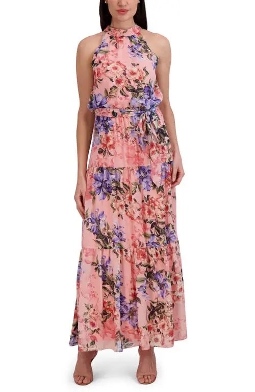 Julia Jordan Floral Halter Neck Tiered Maxi Dress In Pink Multi - 61% Off |  Editorialist