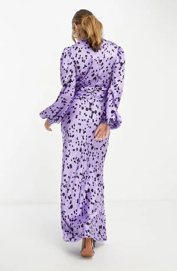 Asos Cowl Neck Long Sleeve Satin Maxi Dress In Light Purple - 45% Off |  Editorialist
