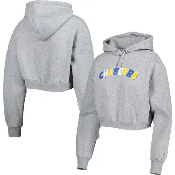 THE WILD COLLECTIVE Los Angeles Chargers Cropped Pullover Hoodie - Gray