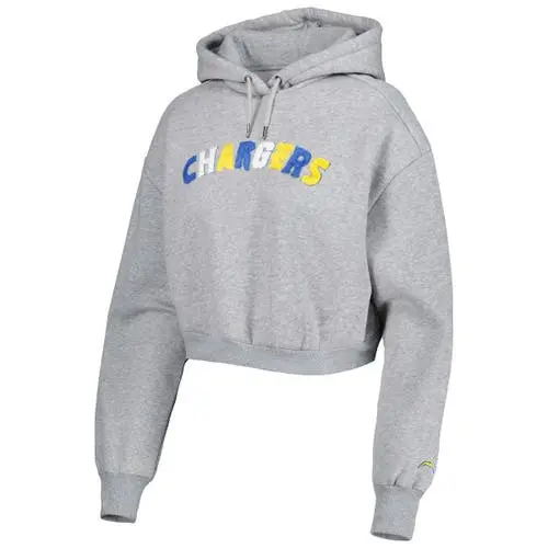 THE WILD COLLECTIVE Los Angeles Chargers Cropped Pullover Hoodie - Gray