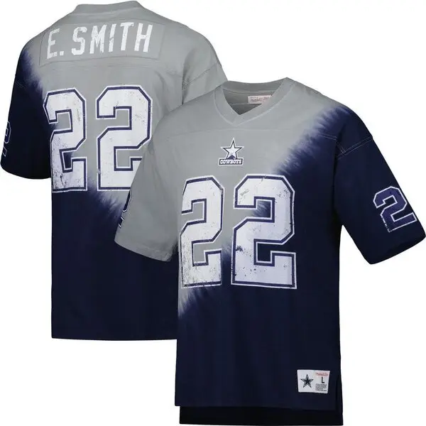 Mitchell & Ness Emmitt Smith /gray Dallas Cowboys Retired Player Name & Number Diagonal Tie-dye V-neck T-shirt - Navy