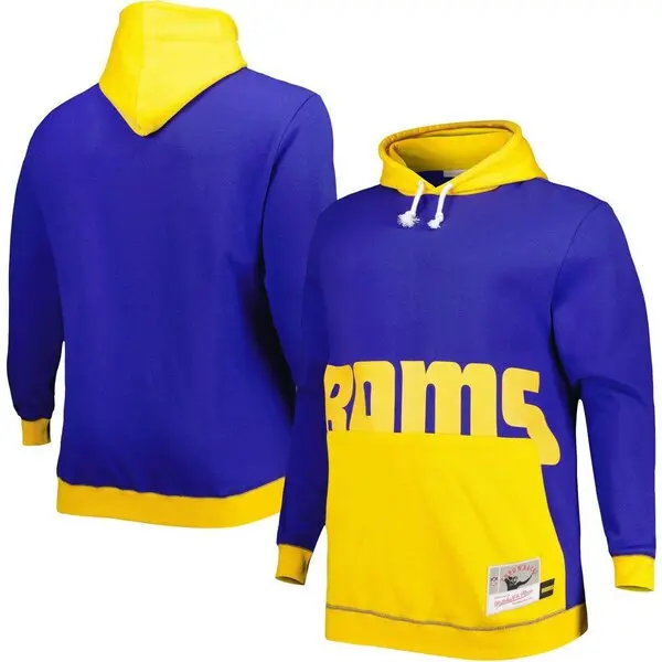 Mitchell & Ness Gold Los Angeles Rams Big & Tall Big Face Pullover Hoodie