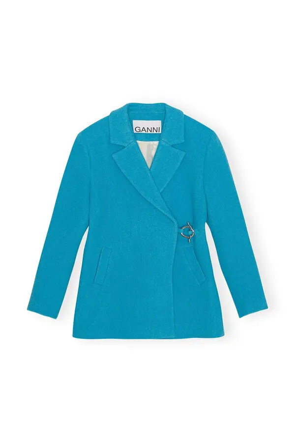 GANNI Twill Wool Suiting Blazer - Blue Curacao