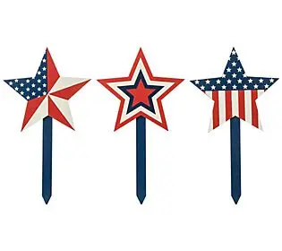 GLITZHOME Usa Patriotic Stars Yard Or Potted Pl Ant Stakes S/3 - One-color