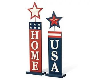 GLITZHOME Usa Patriotic Firecracker, Firecracke R Table Signs - One-color