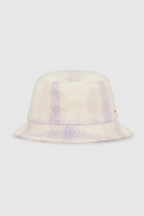 Anine Bing Cami Bucket Hat – Checked Wool Blend – XS/S ANINE BING Off-White & Purple Cami Bucket Hat ANINE BING main image 2
