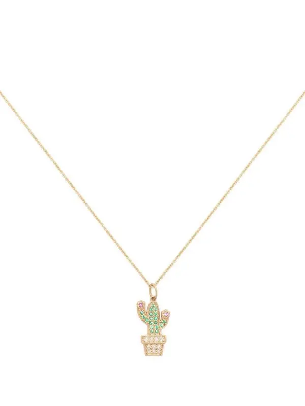 SYDNEY EVAN 14kt Yellow Diamond Cactus Charm Necklace - Gold